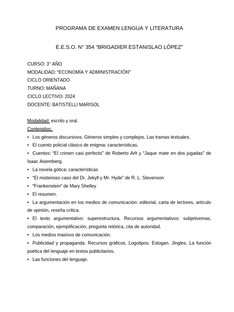 Programa de examen 3 A | PDF