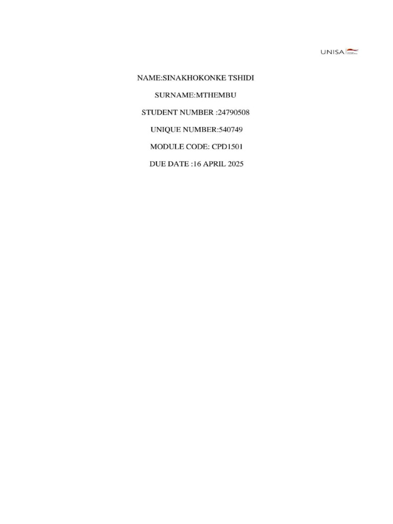 CPD1501 Assignment | PDF