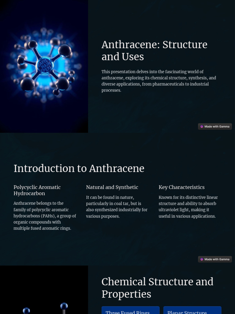 Anthracene: Chemistry & Applications | PDF | Polycyclic Aromatic Hydrocarbon | Aromaticity
