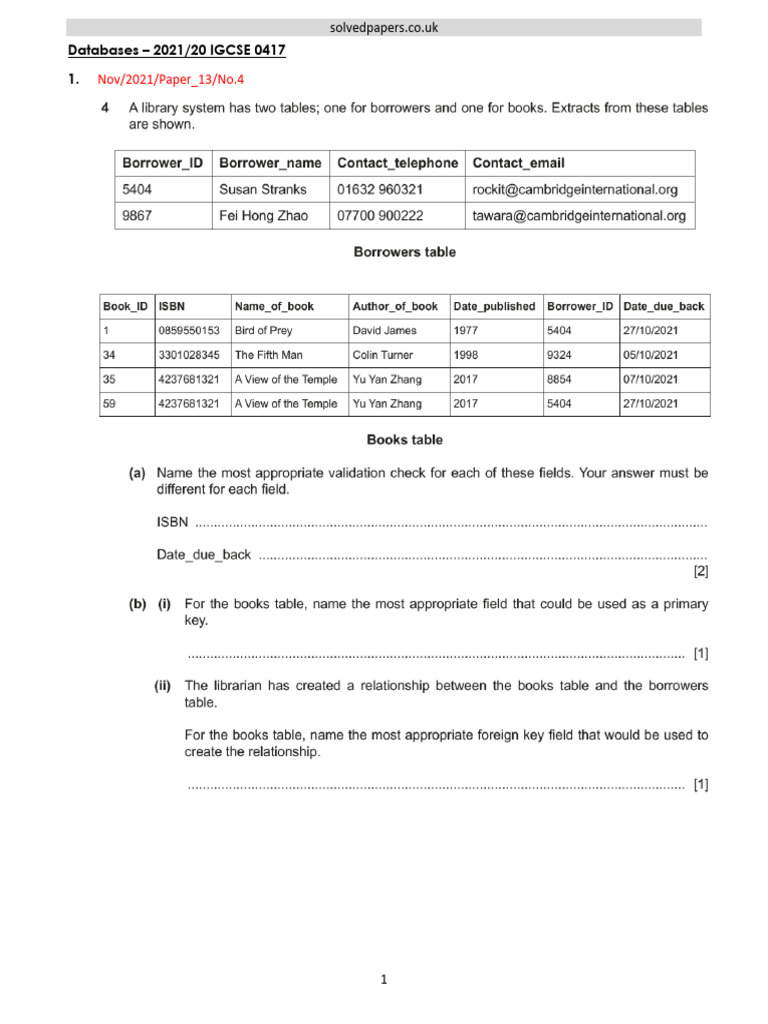 IGCSE 0417 Databases Past Papers | PDF