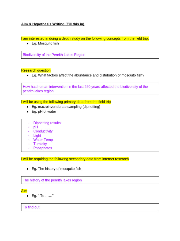 Arka Mukherjee - Aim & Hypothesis Writing (Fill This In) | PDF