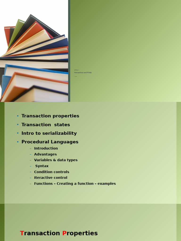UNIT 4 | PDF | Pl/Sql | Database Transaction