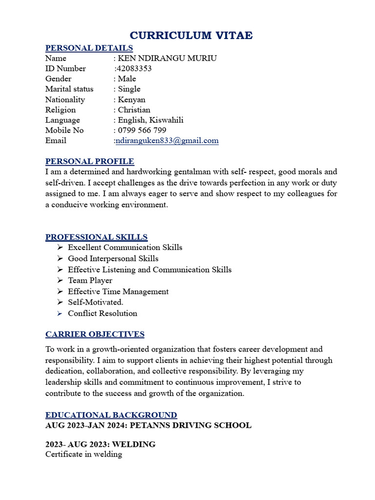 Ken Ndirangu Muriu CV | PDF