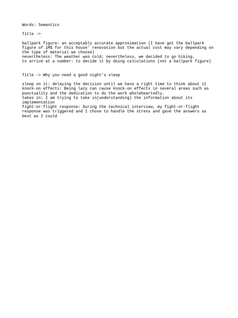 Words Semantics | PDF