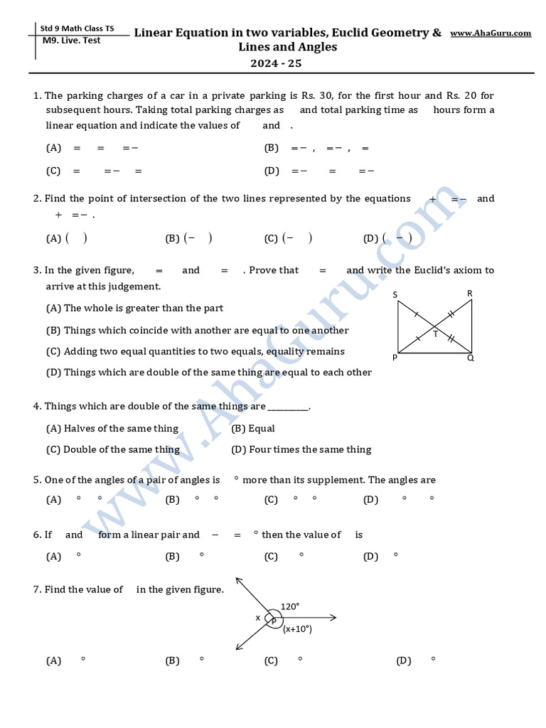 CLT034 9 Math Linear - Equation Euclid - Geometry Lines - and - Angles 7Q 25jan25 | PDF