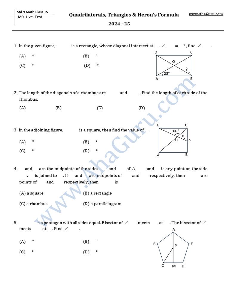 CLT035 9 Math Quadrilaterals Triangles Heron's Formula 8Q 1feb25 2 ...