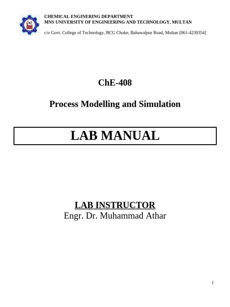 Process Modelling Lab Manual | PDF | Chemical Reactor | Physical Sciences