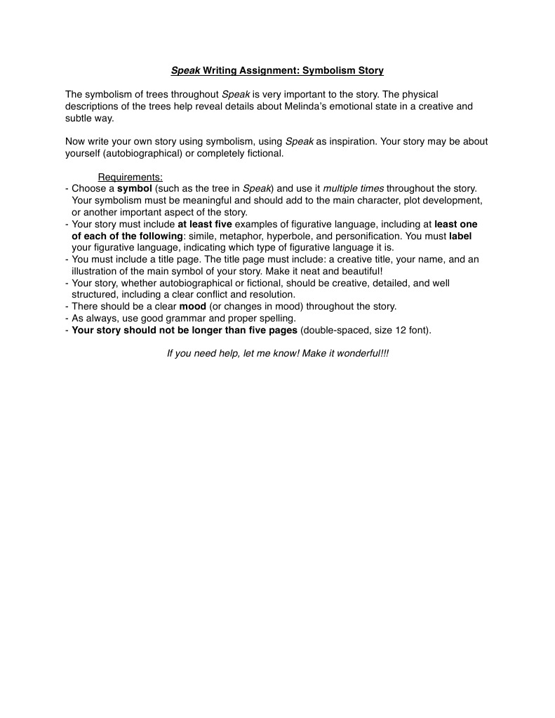 Symbolism Story Assignment and Rubric | PDF | Spelling | Cognitive Science