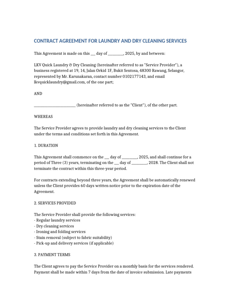 Laundry Contract Agreement | PDF | Business Law | Common Law