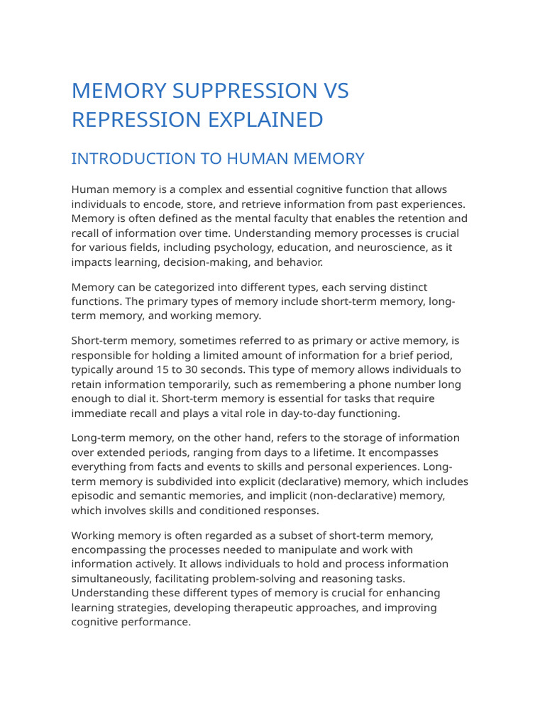 Memory Suppression vs Repression Explained | PDF | Psychological Trauma ...
