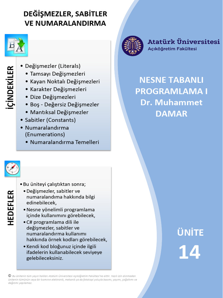 Nesne Tabanli Programlama I Dr. Muhammet Damar: R Ve Numaralandirma | PDF