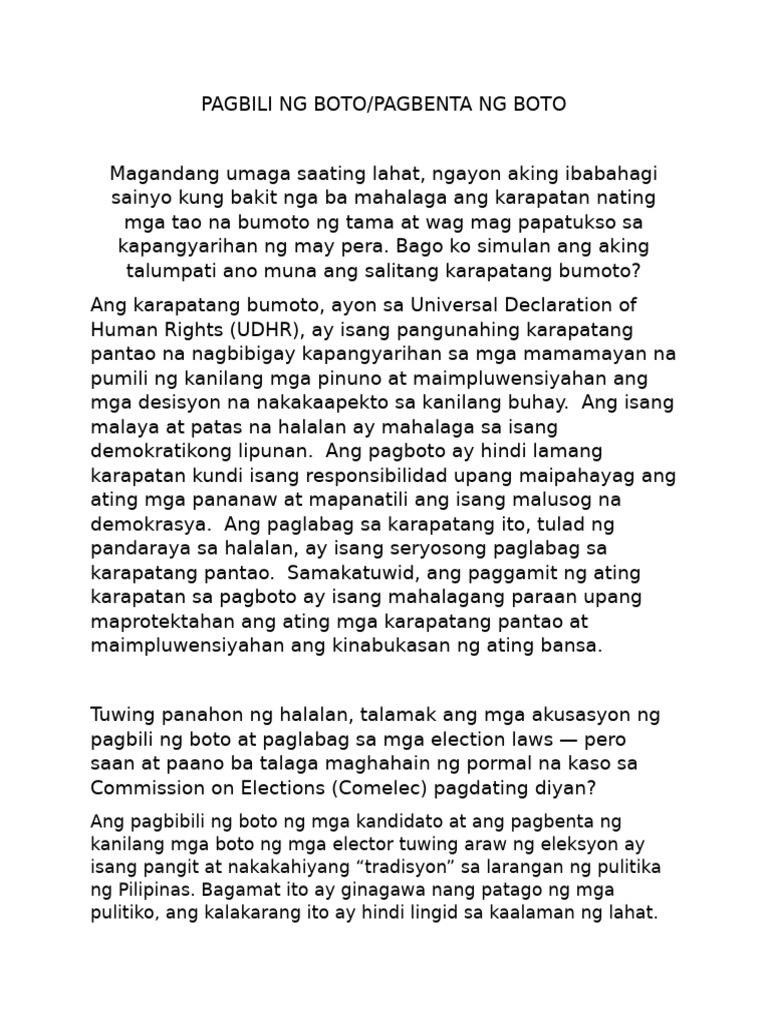 Pag Bili NG Boto Sa Mga Taong Bayan | PDF