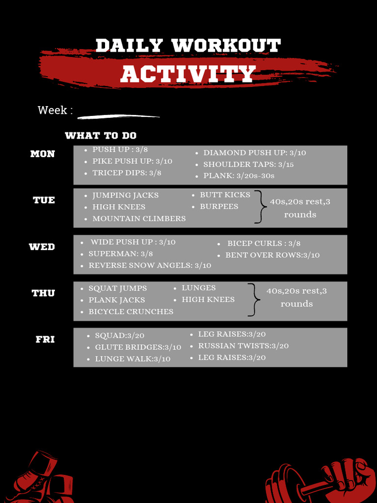 Black and Red Masculine Workout Planner | PDF