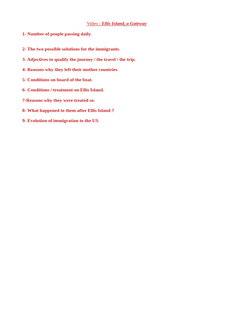Worksheet Video Ellis Island | PDF