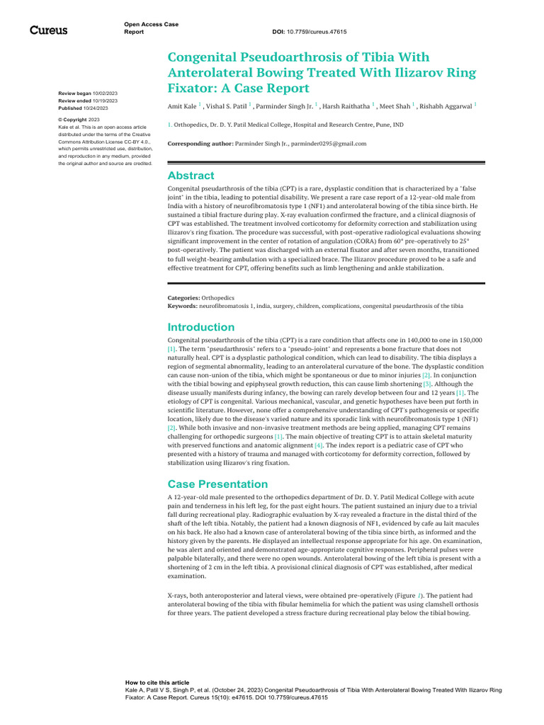 CPT With Anterolateral Bowing Treated With Iliozarov Ring | PDF ...