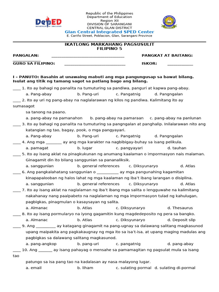 FILIPINO 5 - 3rd Grading Period | PDF