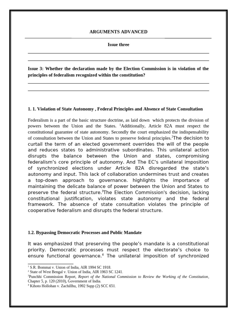 ADVANCED ARGUMENT PETITIONER SIDE | PDF | Elections | Governance