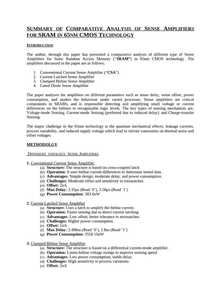65nm SRAM Sense Amplifiers Analysis | PDF | Computer Engineering | Electronic Engineering