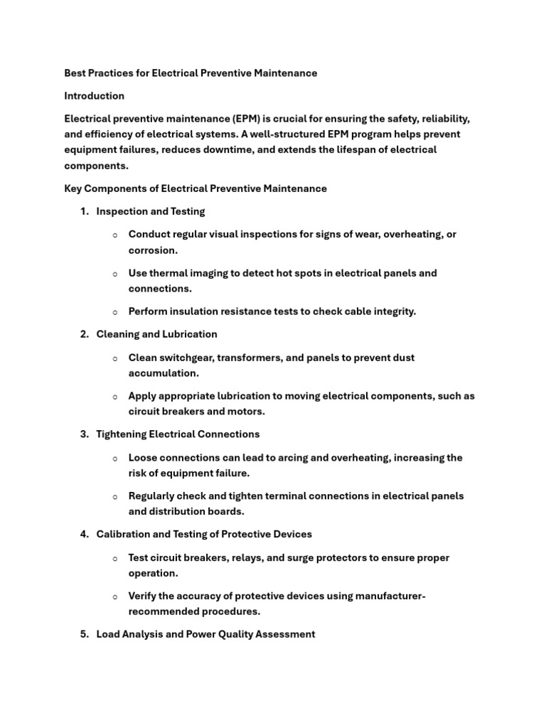 Electrical Preventive Maintenance Guide | PDF | Electrical Equipment ...