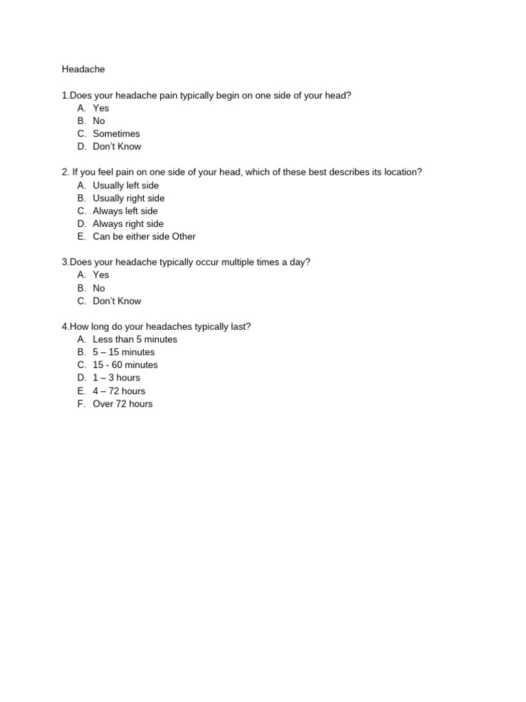 Headache Pattern Self-Assessment | PDF