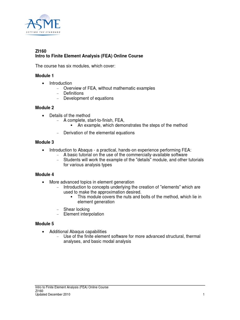 ZI160 Intro To Finite Element Analysis (FEA) Online Course | PDF