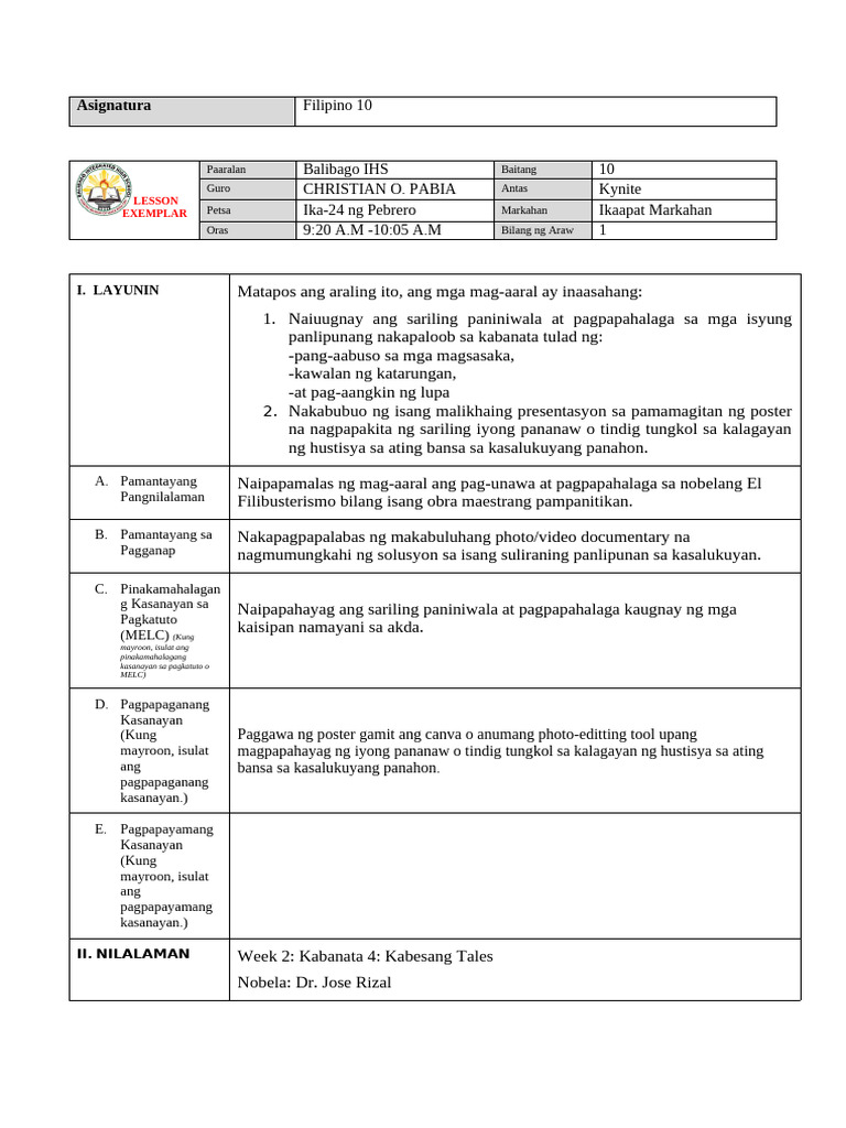 COPABIA LE-FILI10 q4 week 2 | PDF
