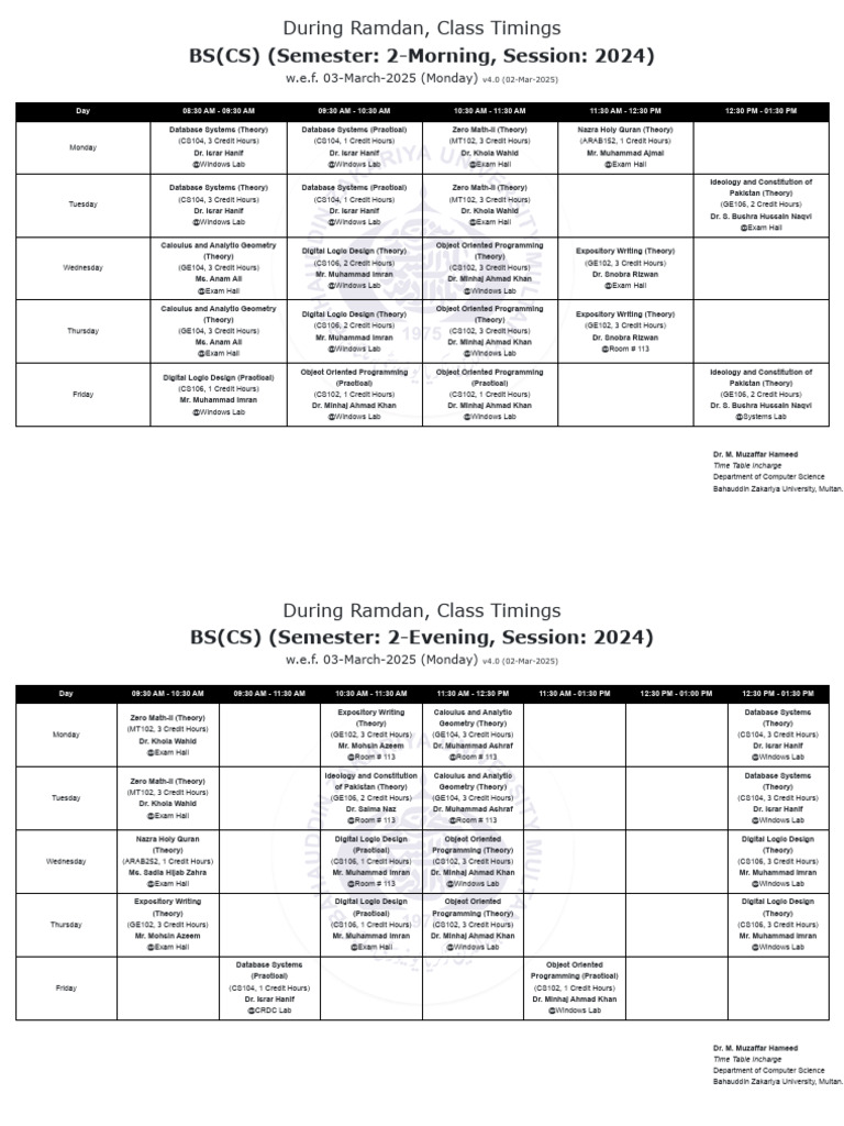 During Ramadan, Class Timings | PDF | Computing