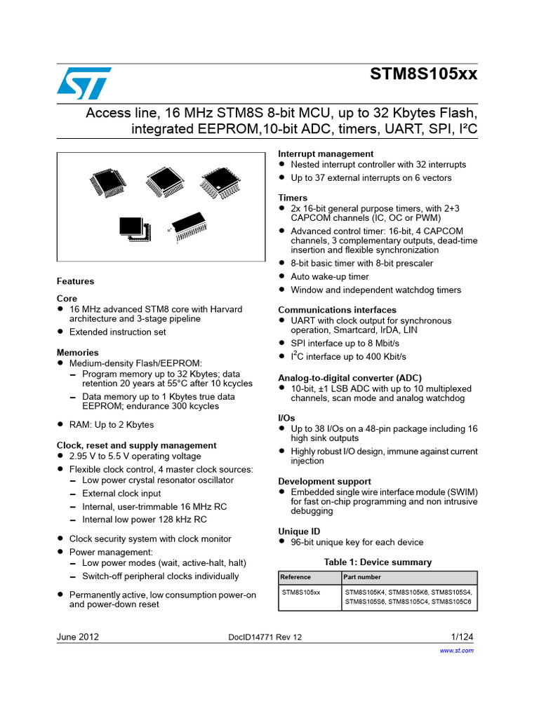 2304140030_STMicroelectronics-STM8S105S6T6C_C8255 | PDF | Microcontroller | Electrical Engineering