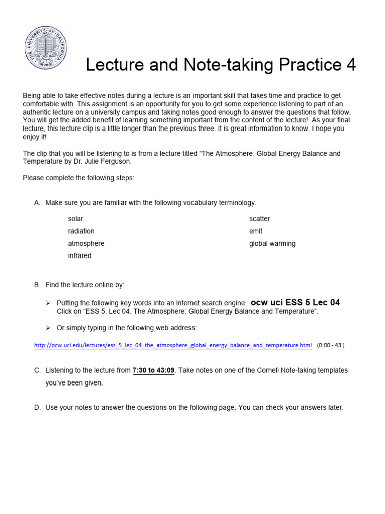 4.4LectureNote Taking Practice 4 | PDF | Greenhouse Effect | Physical ...