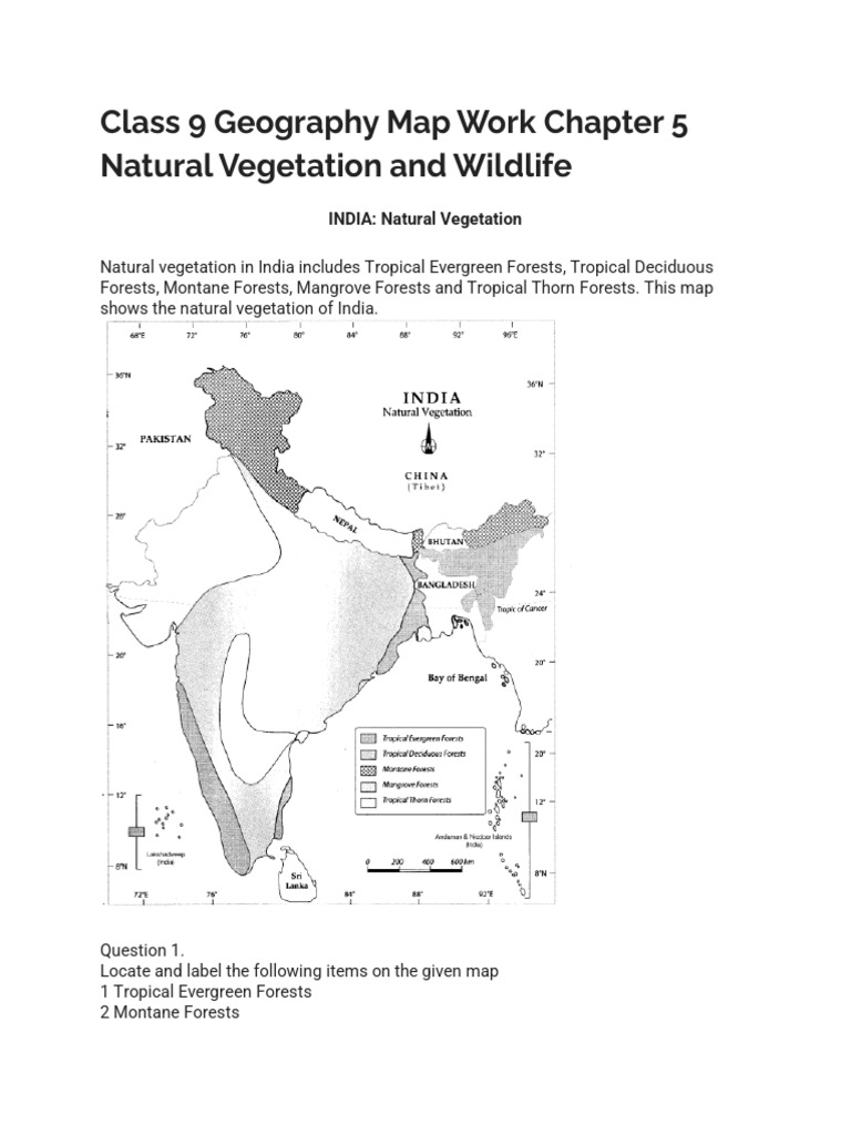 Natural Vegetation and Wildlife Map of India | PDF