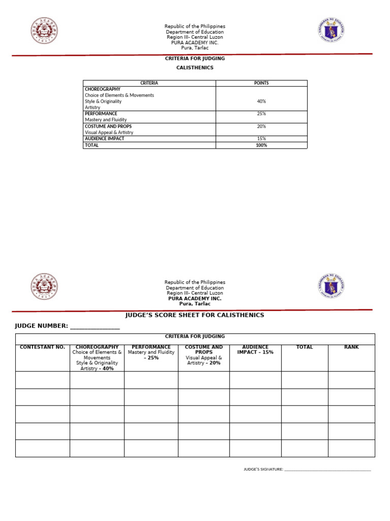 CRITERIA FOR JUDGING CALISTHENICS | PDF