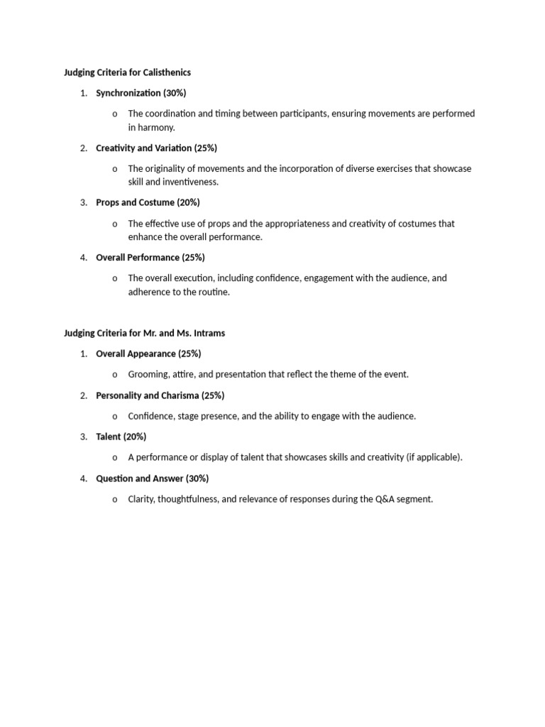 Criteria and Questionnaire | PDF | Sports | Creativity