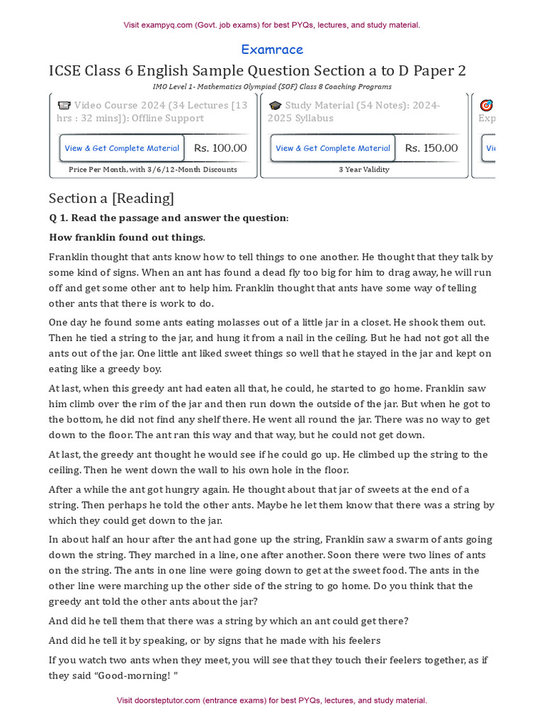 ICSE Class 6 English Sample Paper 2 | PDF | Linguistics