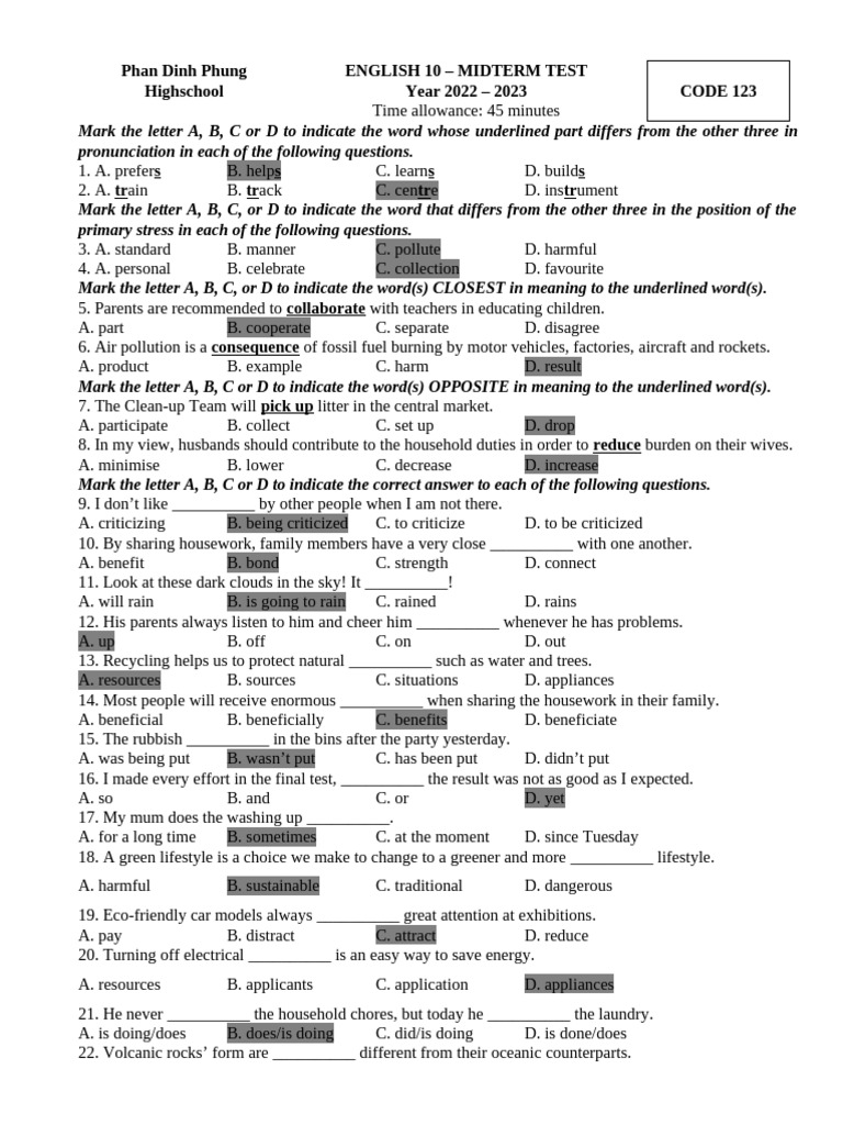 English 10 Midterm Test 2022-2023 | PDF | Fuels