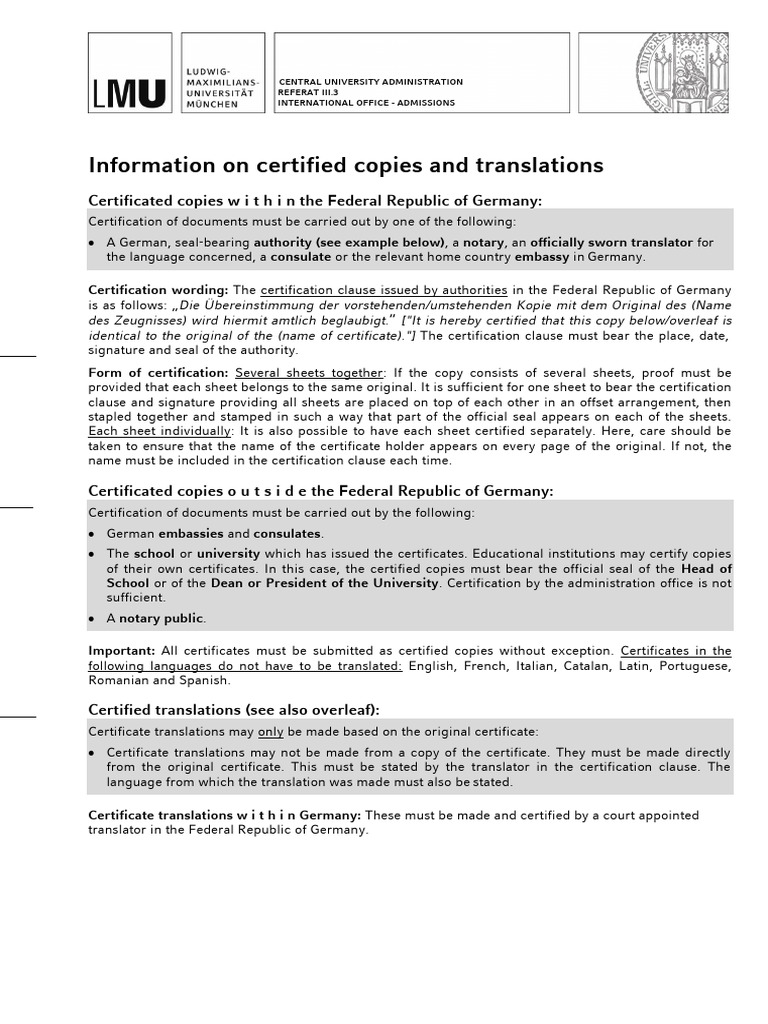 Certified Translations and Copies Guide | PDF