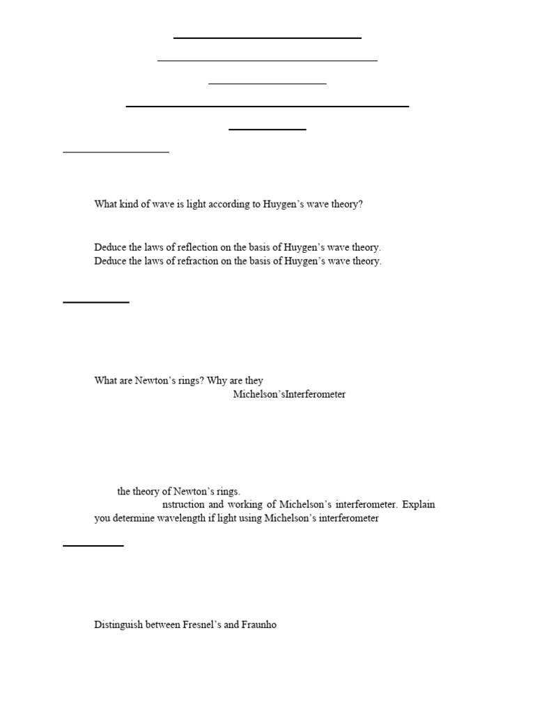 BSC IV Sem Physics Question Bank | PDF | Diffraction | Optics