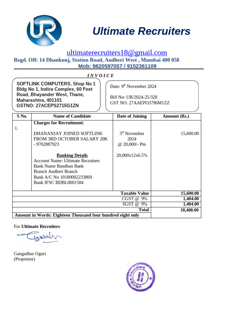 328 Softlink Computers Invoice For Dhananjay | PDF
