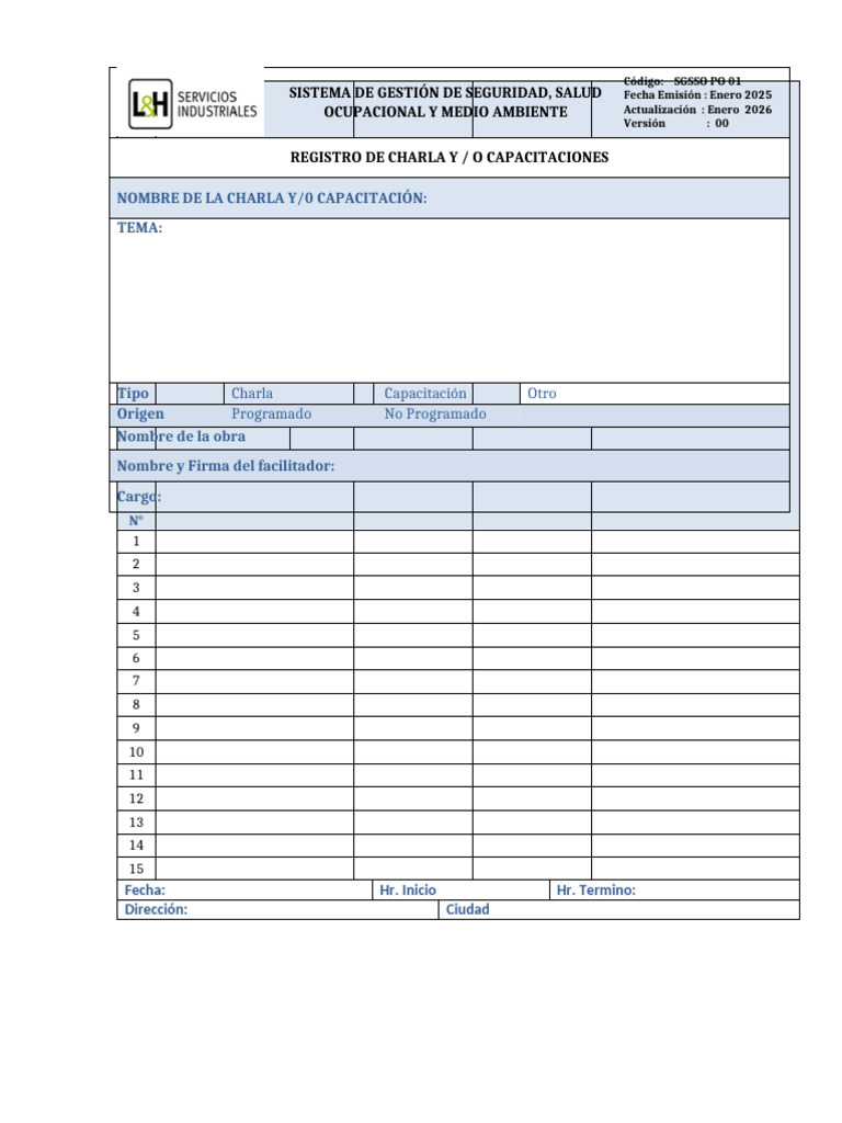 Formato Registro Charla-Capacitación | PDF