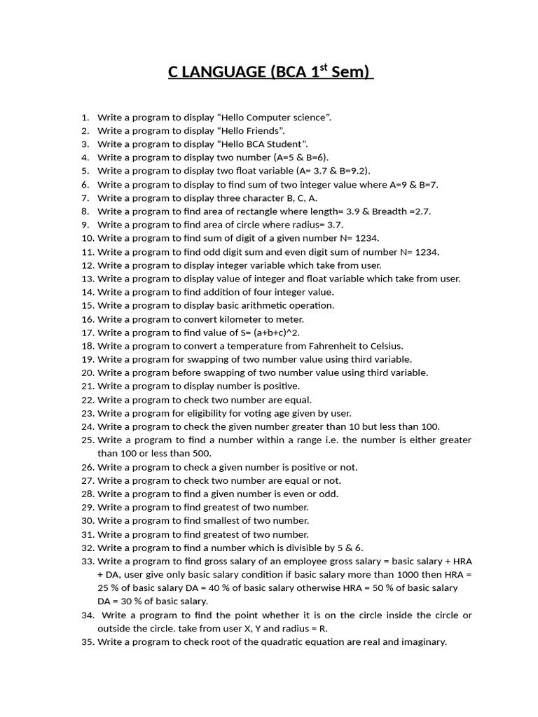 c Language Question Bca 1st Sem | PDF | Numbers | Salary
