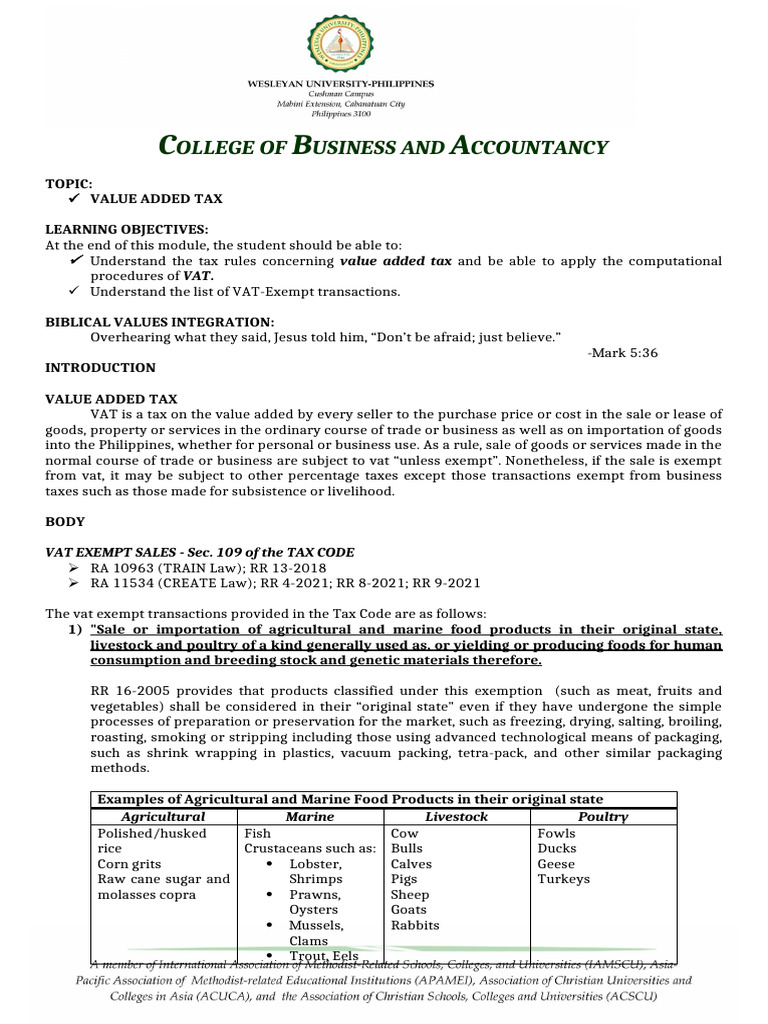 Module 2 VAT Exempt Transactions | PDF | Value Added Tax | Taxes