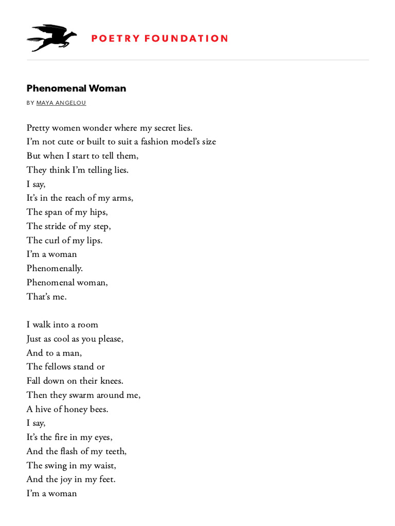 Maya Angelou's "Phenomenal Woman" Poem | PDF