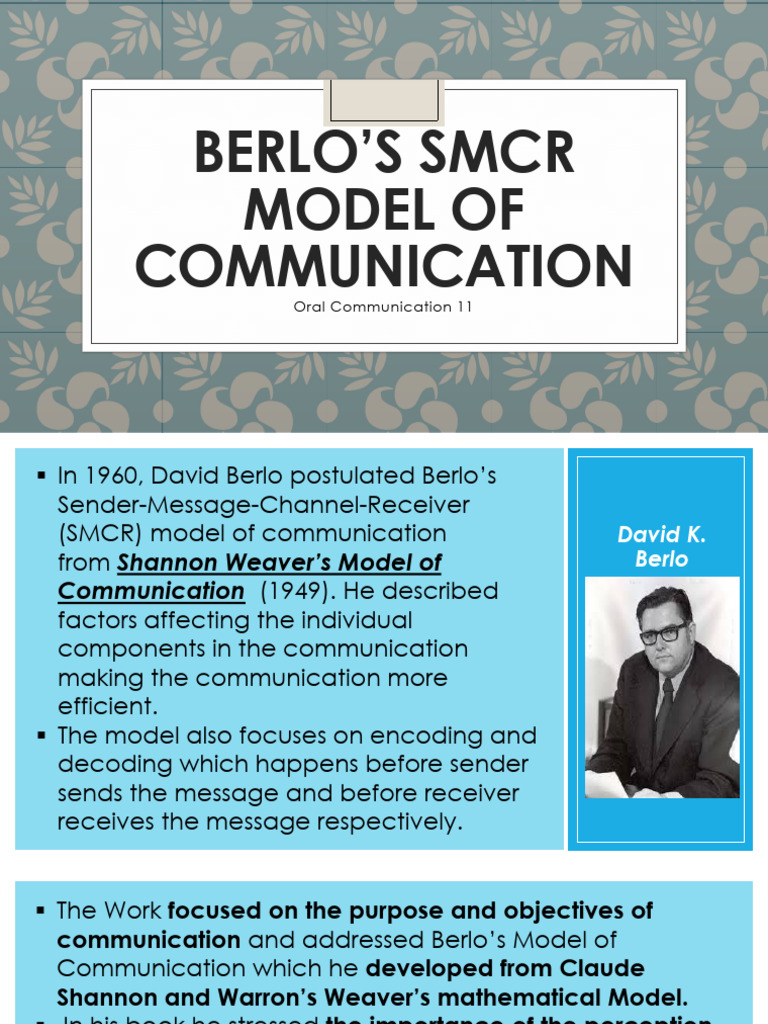 Berlo S SMCR Model of Communication | PDF | Communication | Psychological Concepts