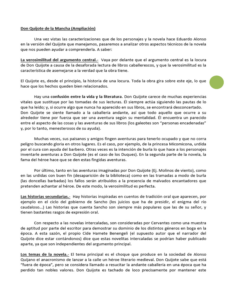 Análisis técnico de Don Quijote | PDF | Don Quijote | Novelas