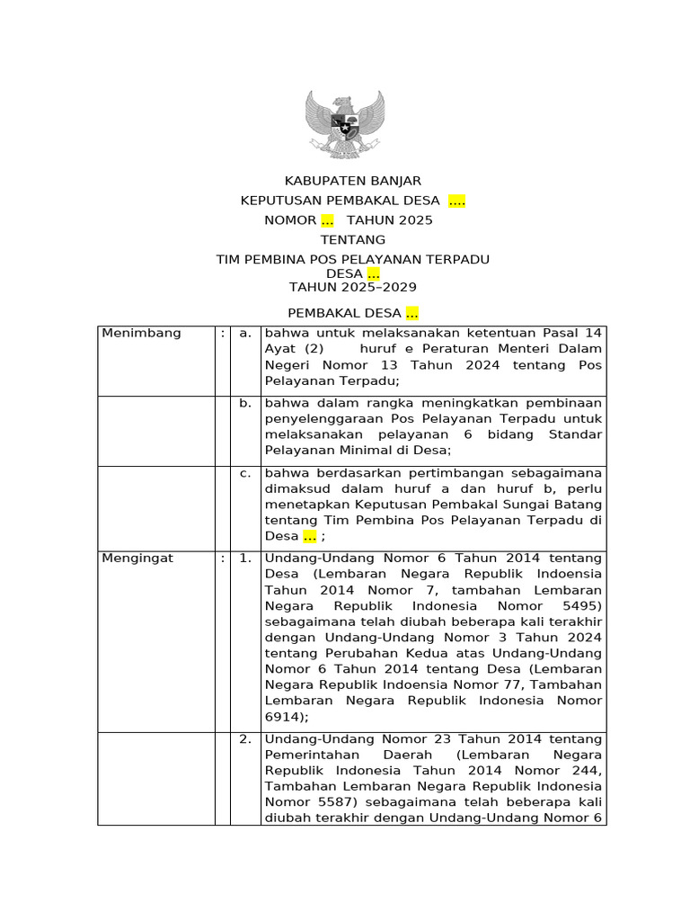 SK Tim Pembina Posyandu Desa | PDF