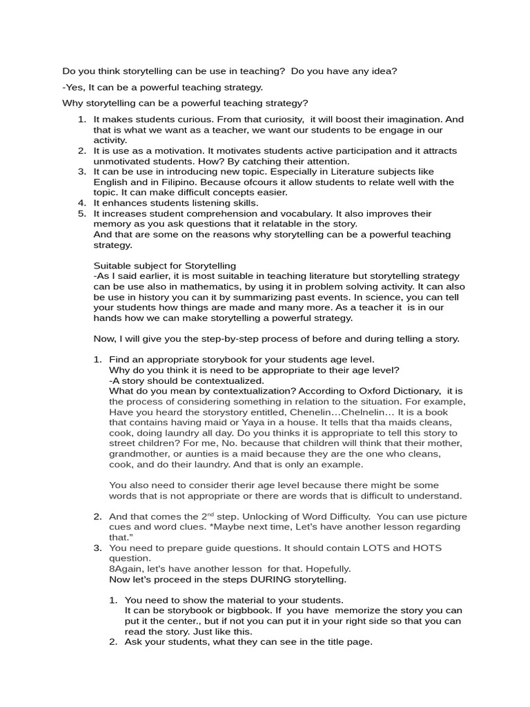 Storytelling as a Teaching Strategy | PDF | Storytelling | Reading ...