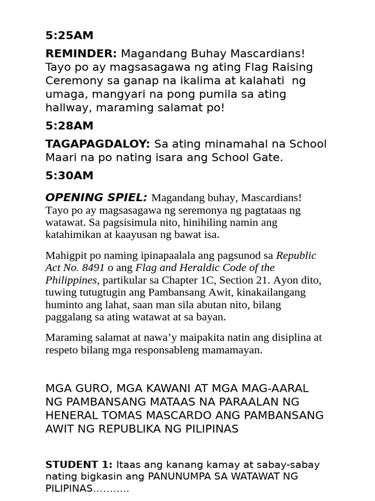 Flag Ceremony Script | PDF