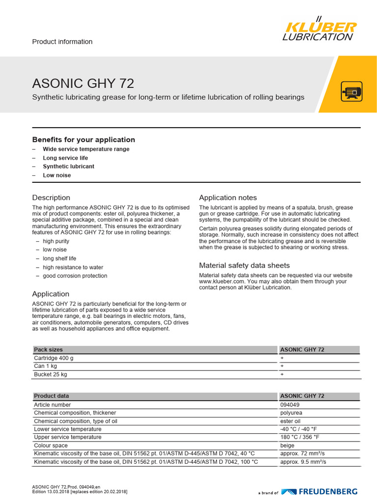 ASONIC GHY 72 EN en | PDF | Lubricant | Bearing (Mechanical)