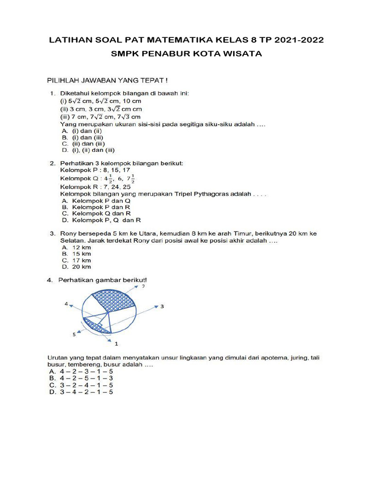 LATIHAN SOAL PAT MATEMATIKA KELAS 8 TP 2021-2022_220530_212036 | PDF