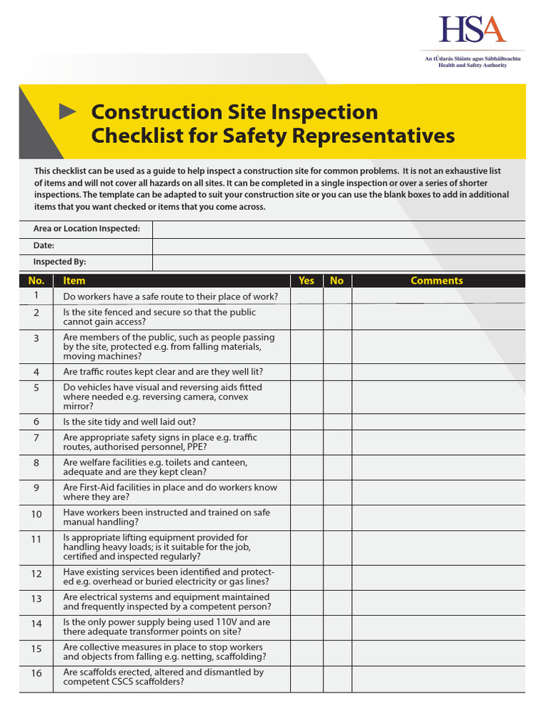 Construction Site Safety Inspection Checklist | PDF | Personal ...