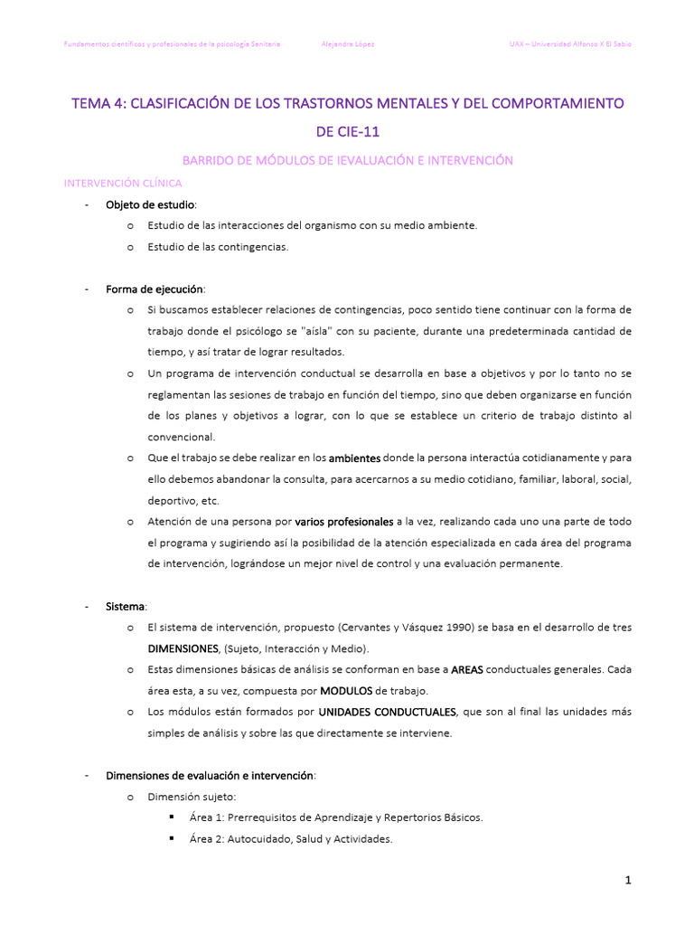 4. CLASIFICACIÓN DE LOS TRASTORNOS MENTALES Y DEL COMPORTAMIENTO DE CIE-11 | PDF ...